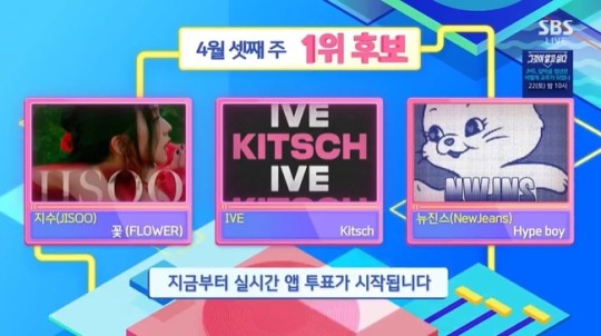 'Inkigayo'Jisoo vs. Ive vs. New Jeans, 3. Aprilwoche, Kandidatenkonfrontation für den 1. Platz ...